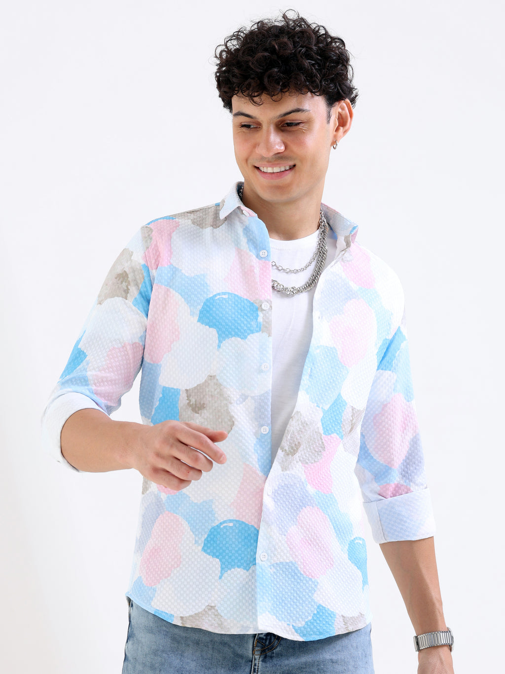 Tapered Fit Full Sleeve Pink Printed Shirt – Address Apparels