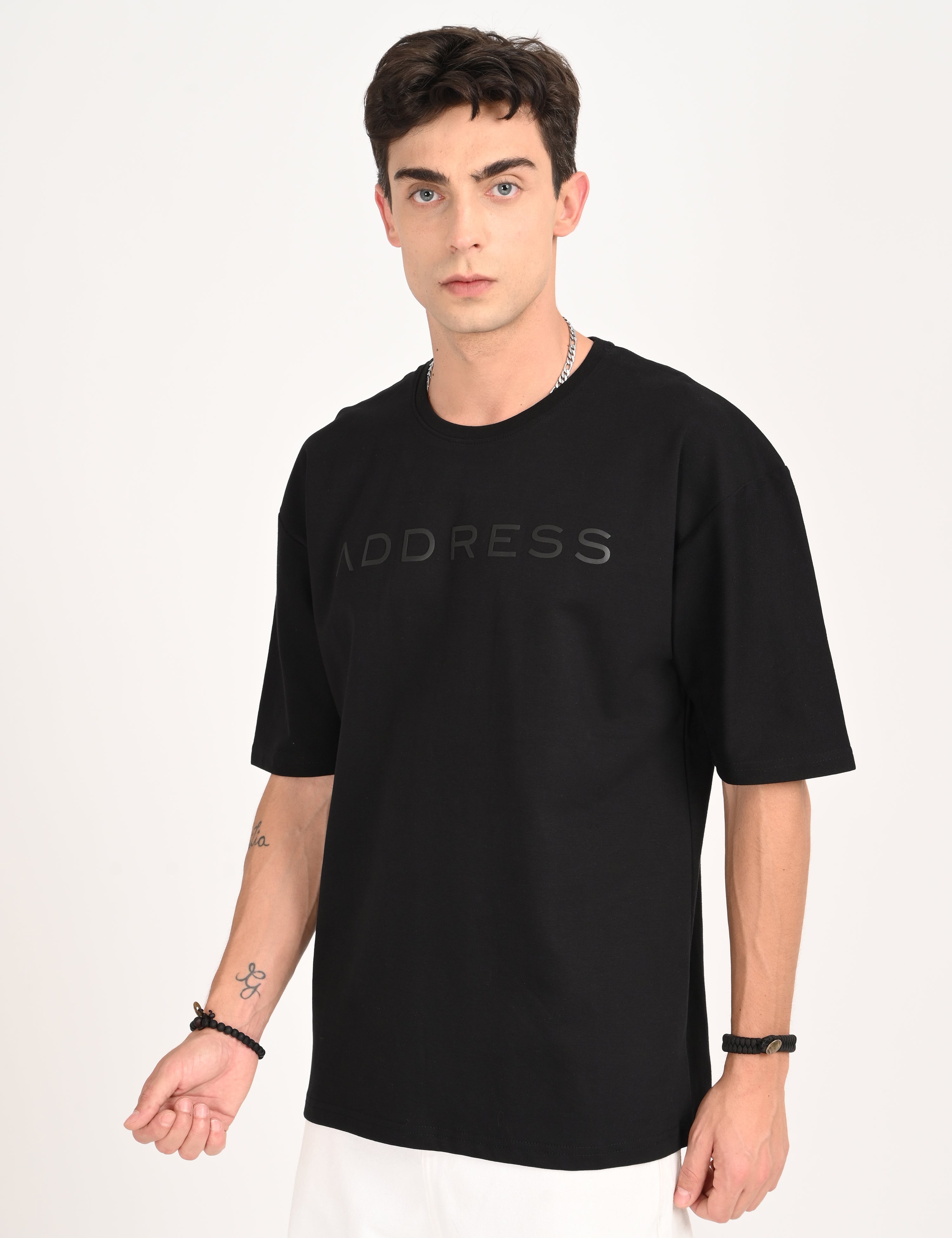 Drop Shoulder Half Sleeve Black T Shirt – Address Apparels