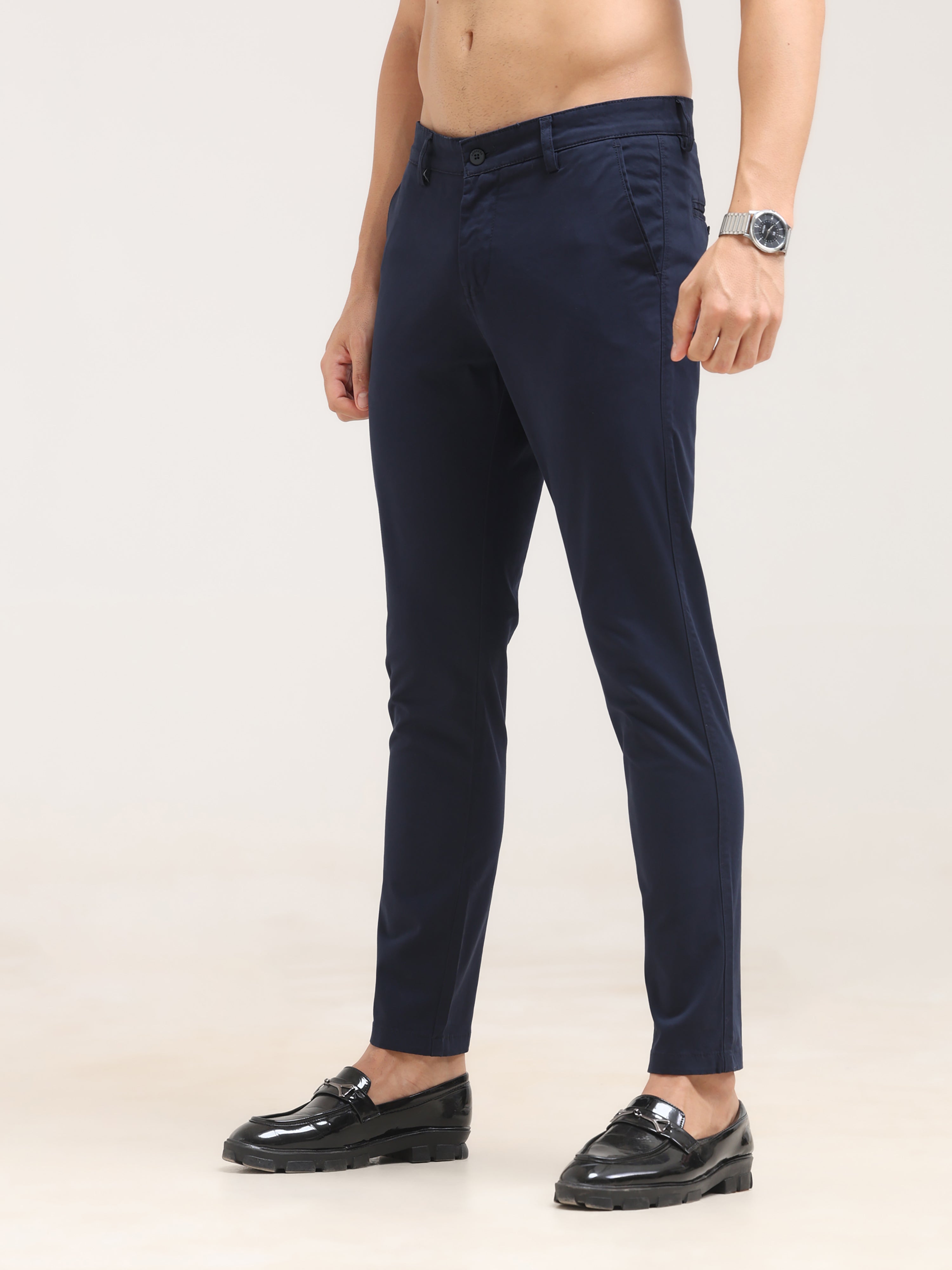 Navy Blue Ankle Fit Cotton Pant Address Apparels