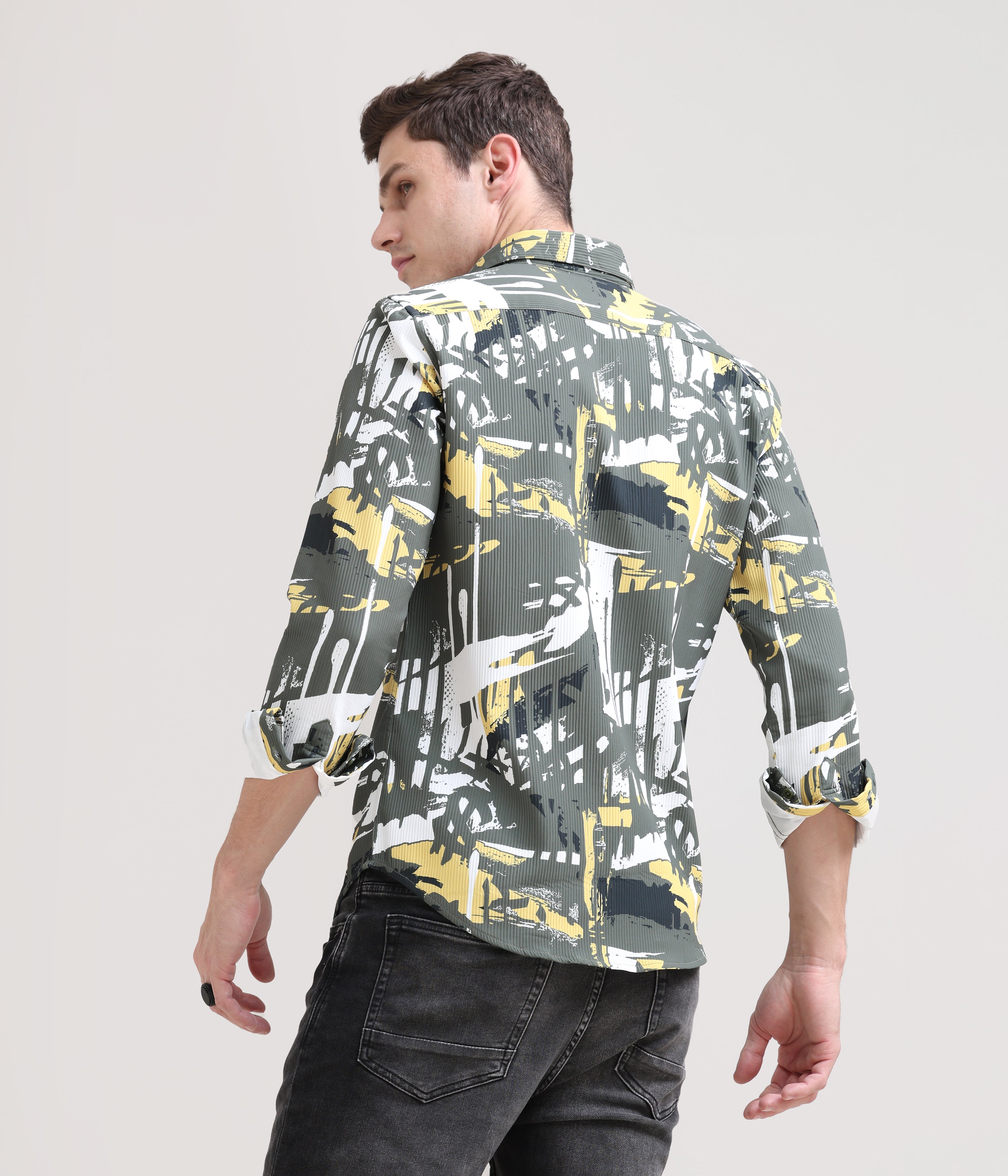 Olive Oasis: Printed Tapered Fit Full Sleeve Shirt – Address Apparels