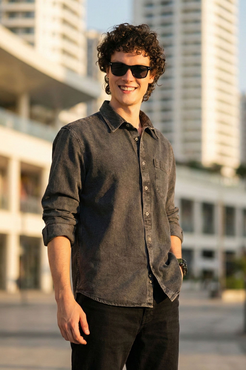 Gray Denim Relaxed Fit Full Sleeve Shirt – Address Apparels