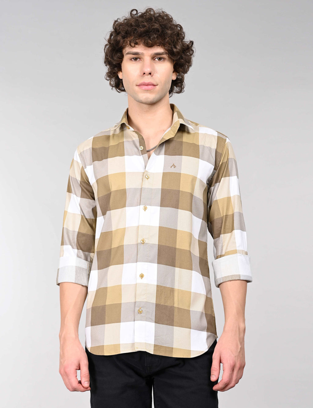 Tan check full sleeve regular fit shirt – Address Apparels